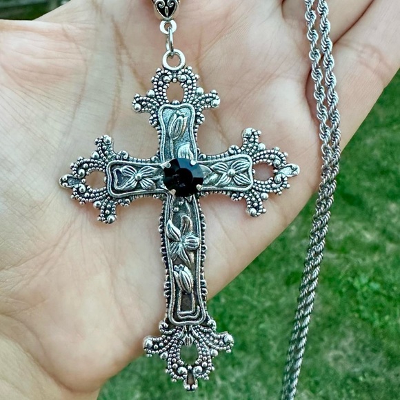 Handmade | Jewelry | Silver Gothic Cross Necklace Floral Design Big ...